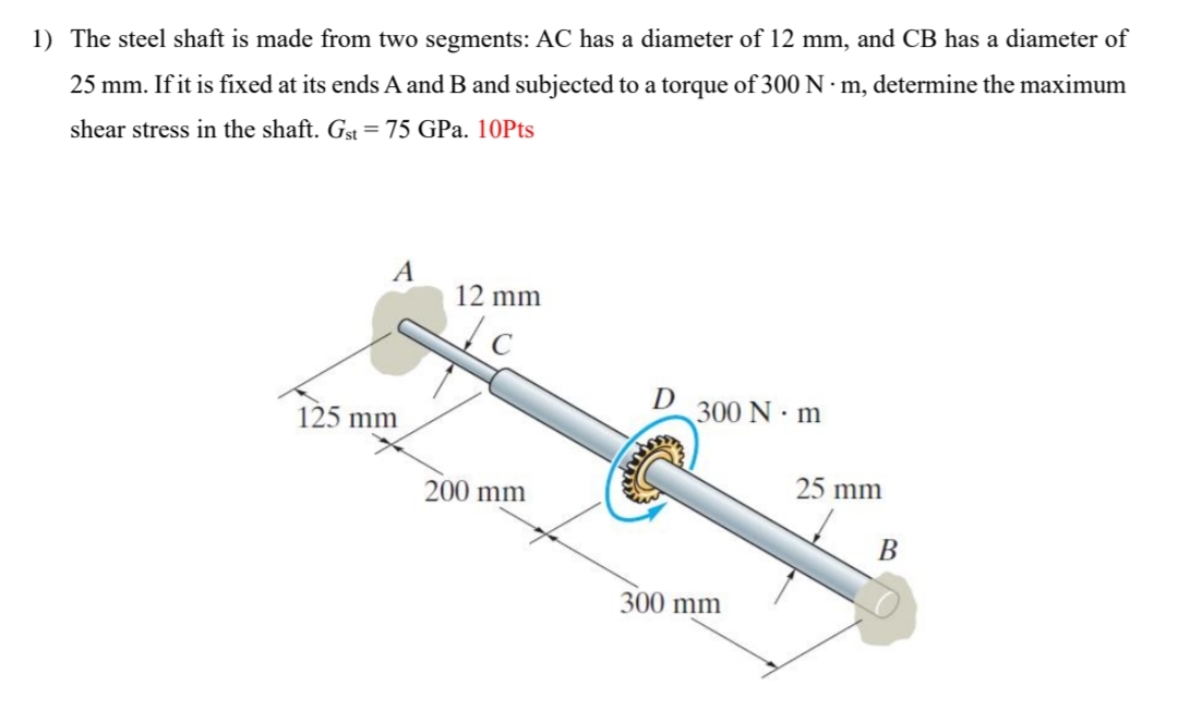 Solved The steel shaft is made from two segments: AC ﻿has a | Chegg.com