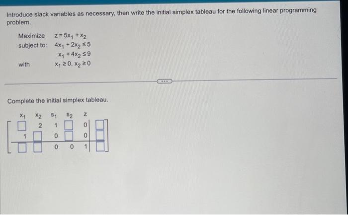 Solved Introduce slack variables as necessary, then write | Chegg.com