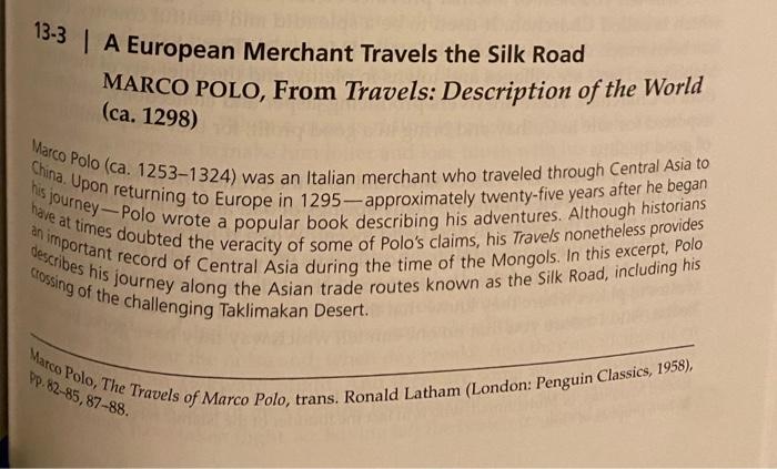 13-3 | A European Merchant Travels the Silk Road | Chegg.com
