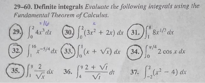 Solved 29-60. Definite integrals Evaluate the following | Chegg.com