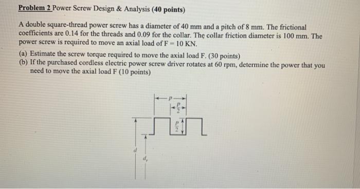 Solved Problem 2 Power Screw Design & Analysis (40 points) A | Chegg.com