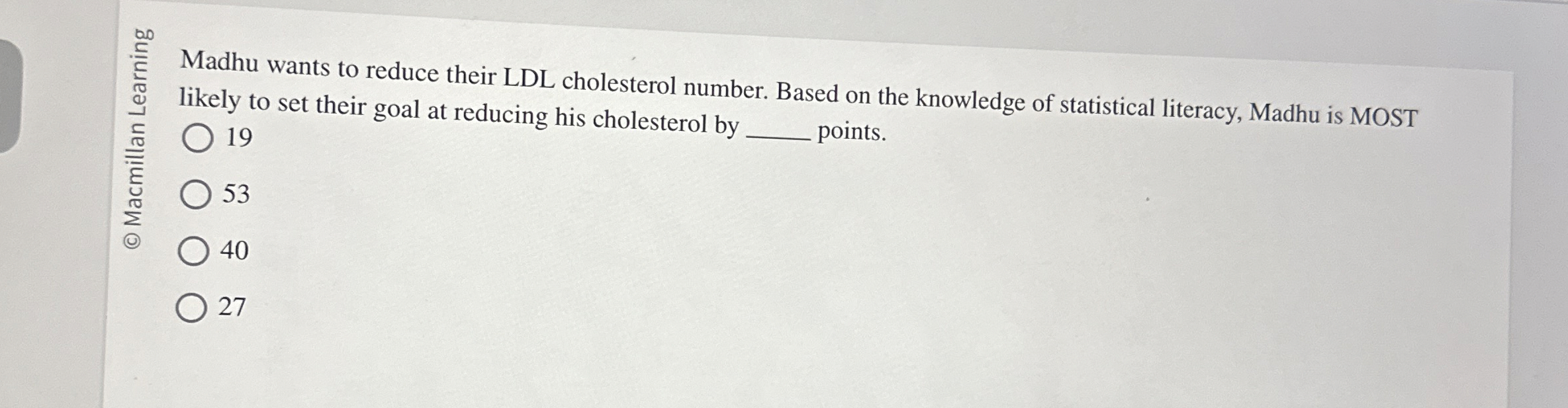 Solved Madhu wants to reduce their LDL cholesterol number. | Chegg.com