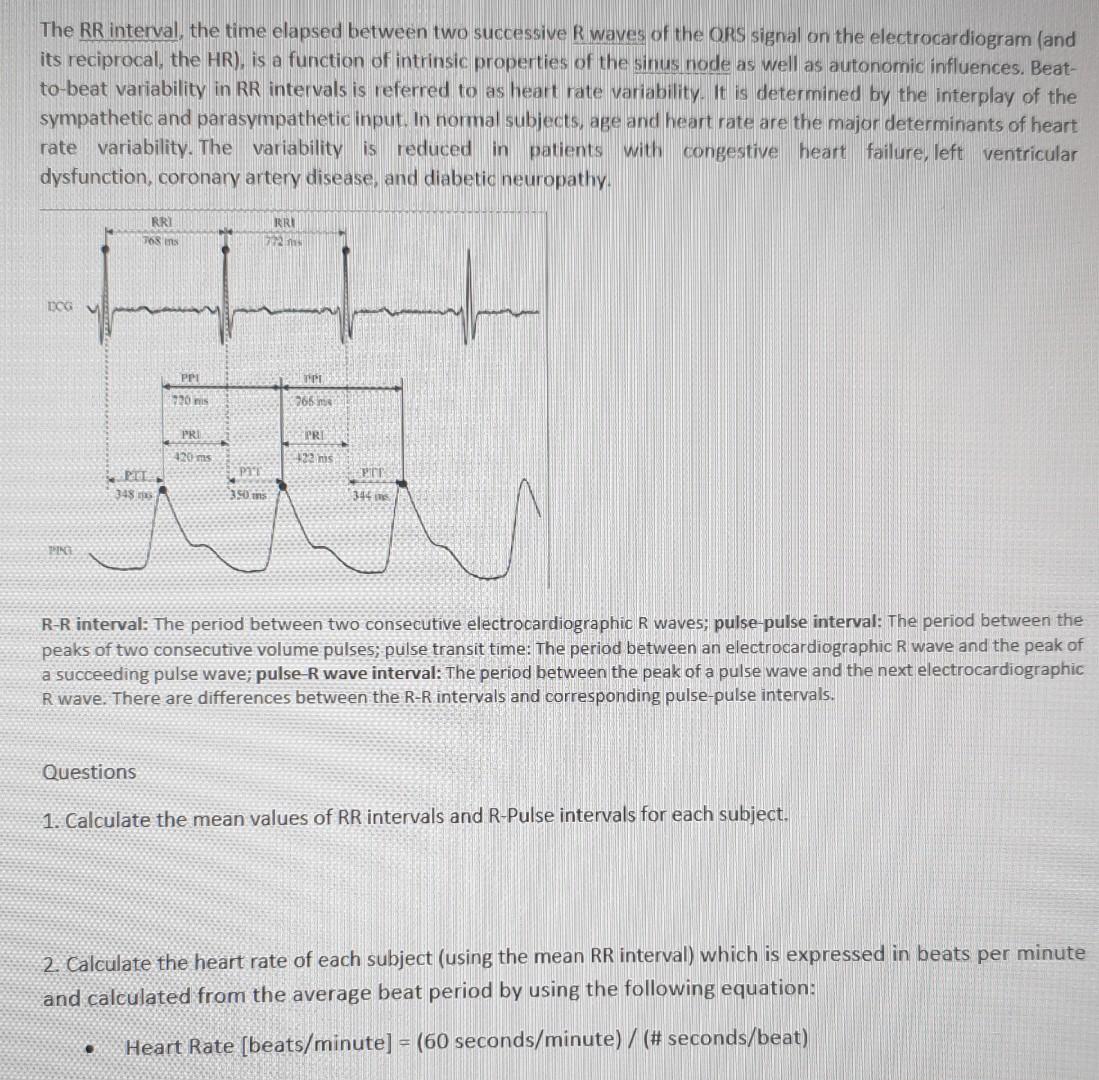 Solved The RR interval, the time elapsed between two | Chegg.com