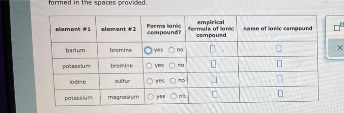 Solved formed in the spaces provided. element #1 element #2 | Chegg.com