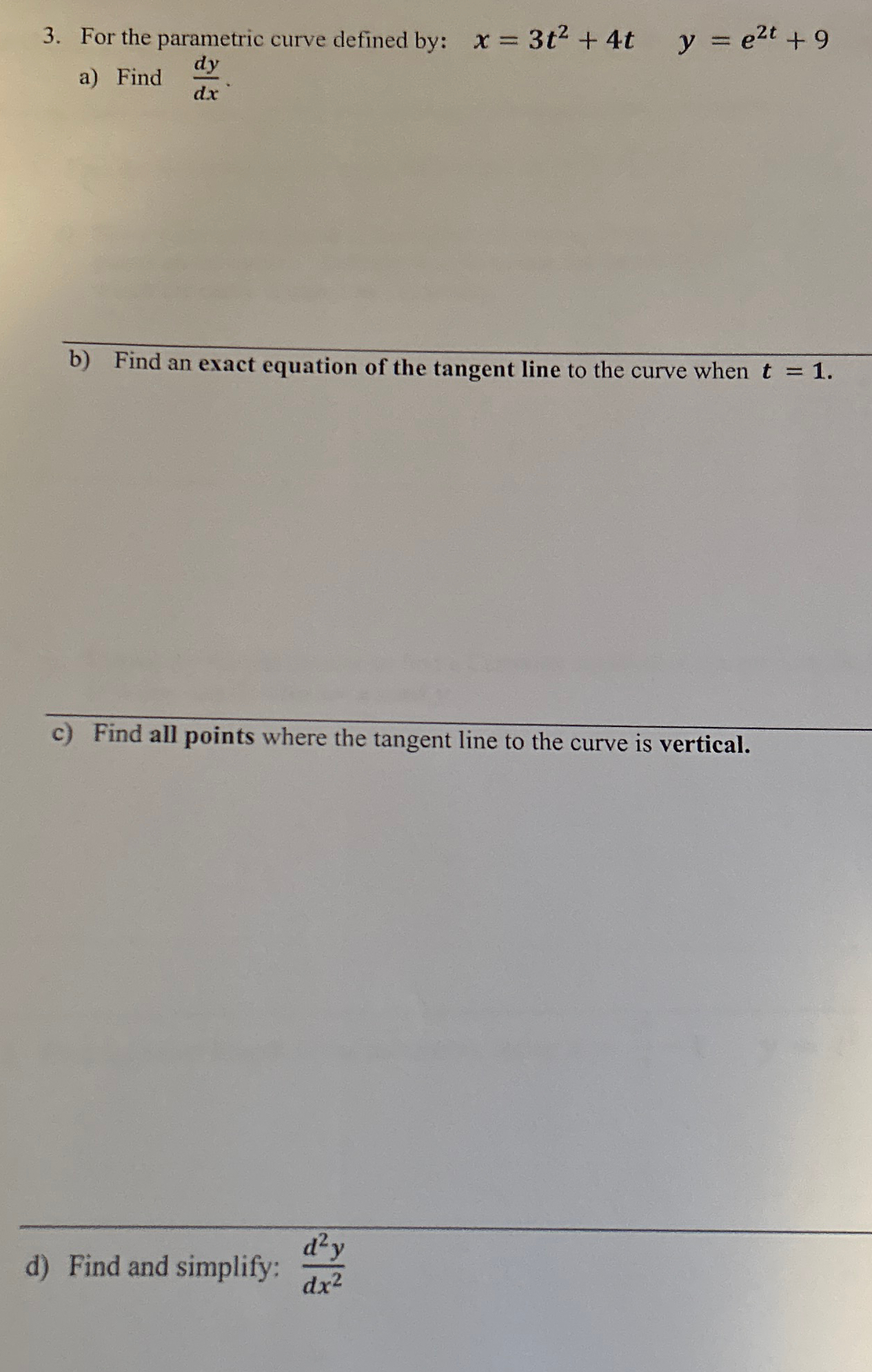 Solved For the parametric curve defined by: | Chegg.com
