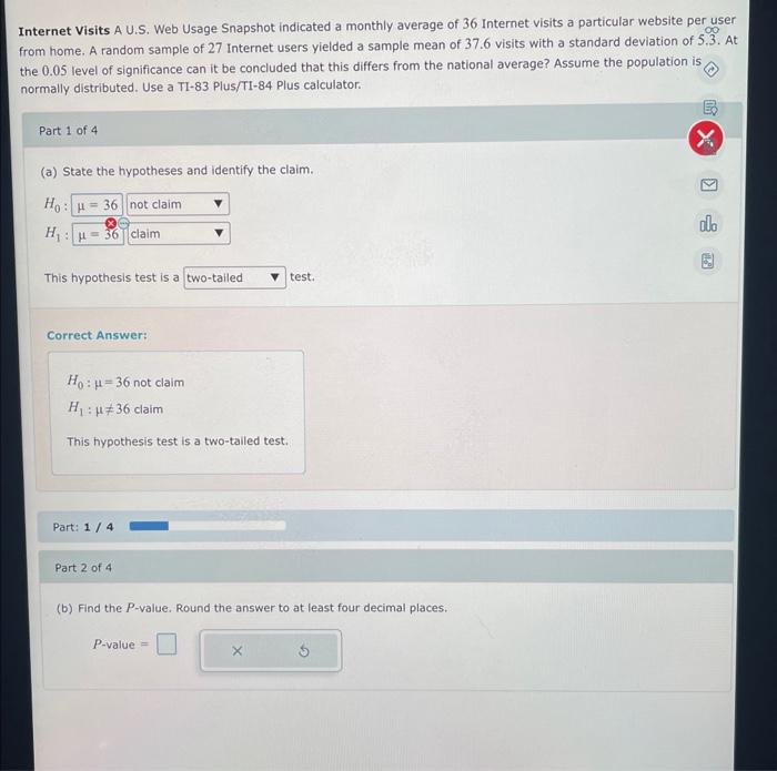 Solved Internet Visits A U.S. Web Usage Snapshot indicated a | Chegg.com