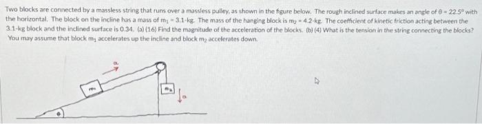 [Solved]: Two blocks are connected by a massless string tha