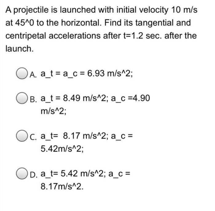 Solved A projectile is launched with initial velocity 10 m/s | Chegg.com