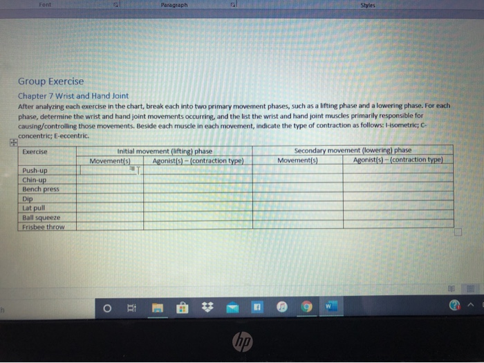 Solved wrist and hand joint after analyzing each exercise in | Chegg.com