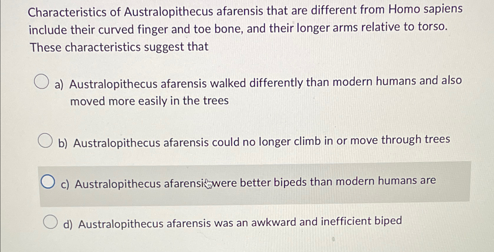 Solved Characteristics of Australopithecus afarensis that | Chegg.com