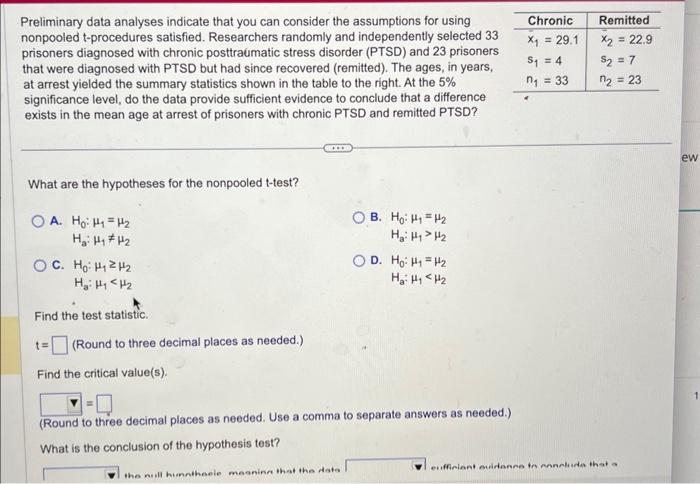 Solved Preliminary data analyses indicate that you can | Chegg.com