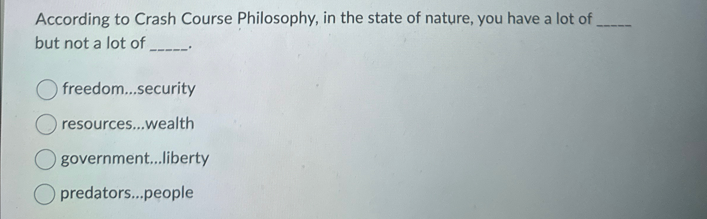 Solved According to Crash Course Philosophy, in the state of | Chegg.com