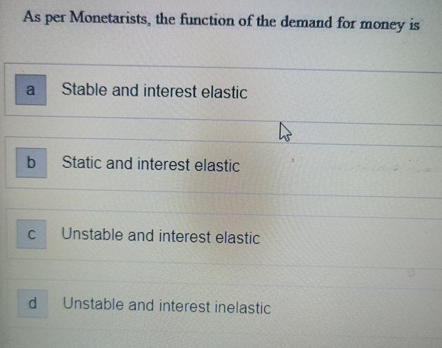 Solved As per Monetarists, the function of the demand for | Chegg.com