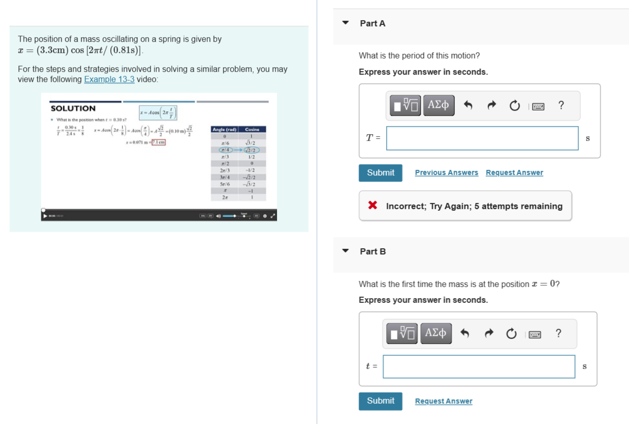 Solved The position of a mass oscillating on a spring is | Chegg.com