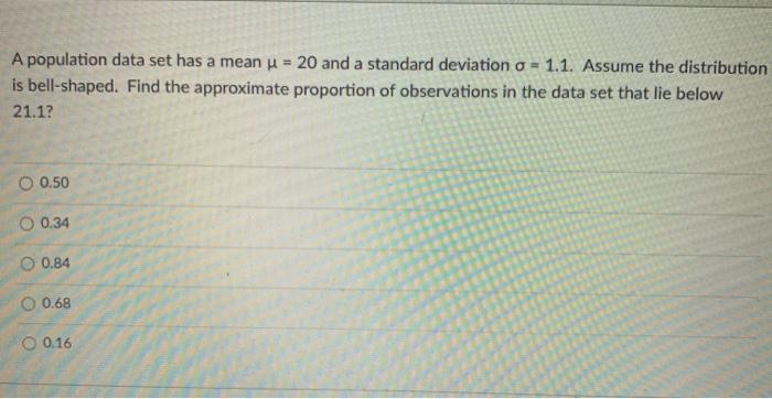 Solved A population data set has a mean u = 20 and a | Chegg.com