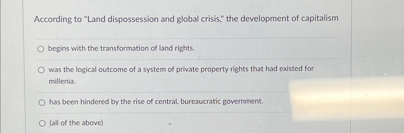 Solved According to "Land dispossession and global crisis," | Chegg.com