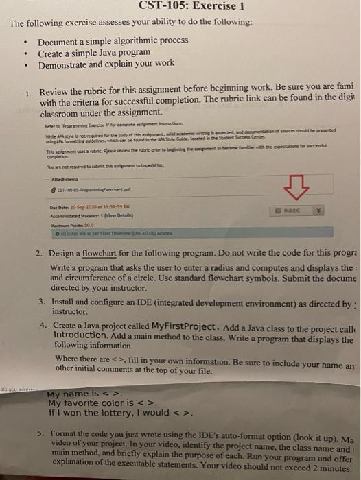 Solved CST-105: Exercise 1 The following exercise assesses | Chegg.com