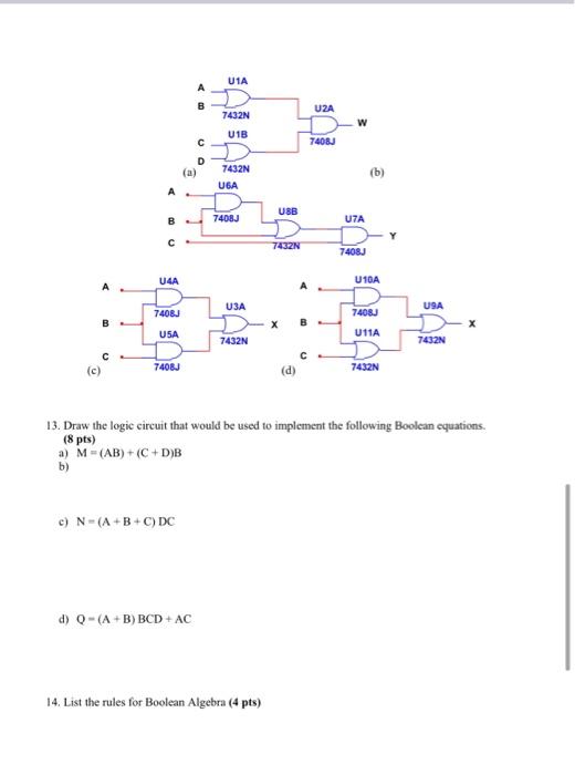 Solved U1A А B UZA 7432N w U1B с 7408 D (a) 7432N U6A (b) A | Chegg.com