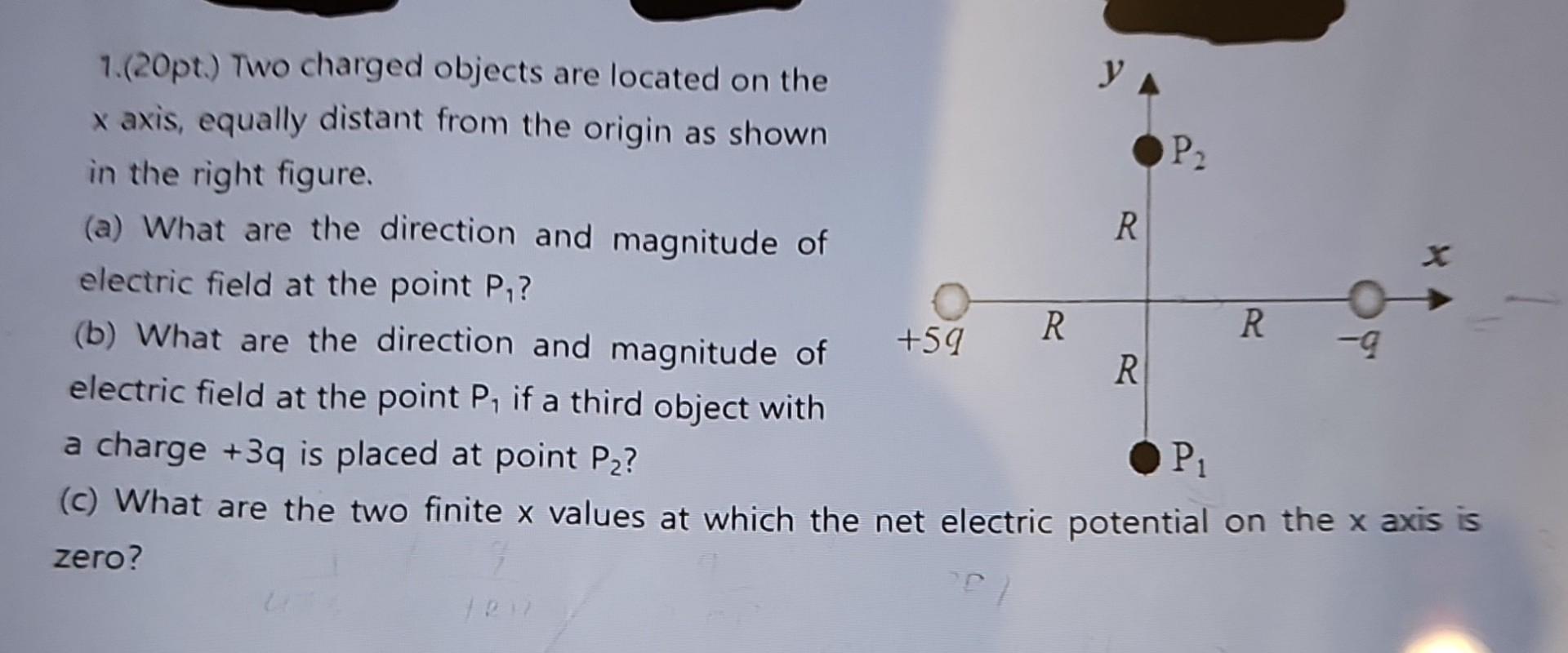 1.(20pt.) Two charged objects are located on the x | Chegg.com