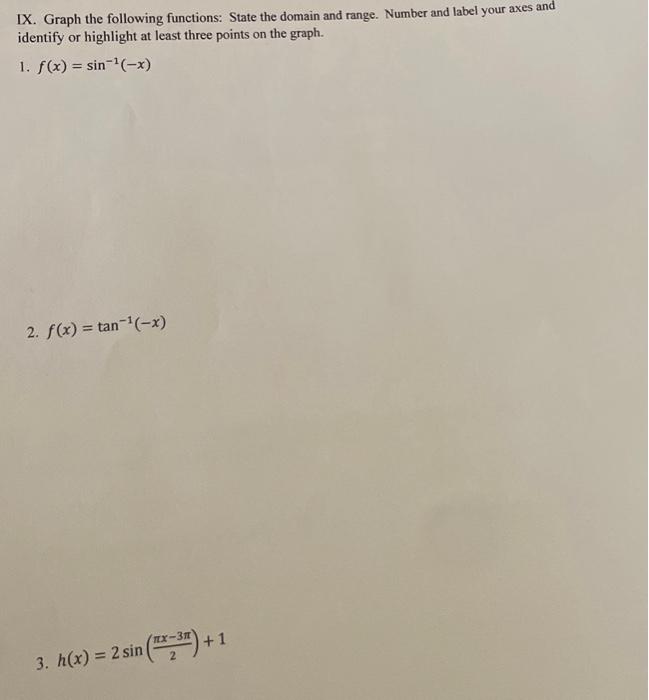 Solved IX. Graph the following functions: State the domain | Chegg.com