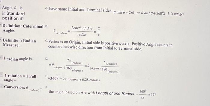 [Solved]: Angle ( theta ) is in Standard A. have same In