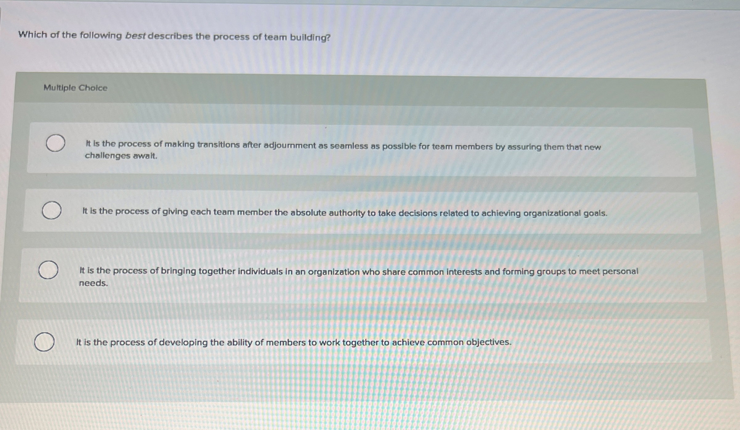 Solved Which of the following best describes the process of | Chegg.com
