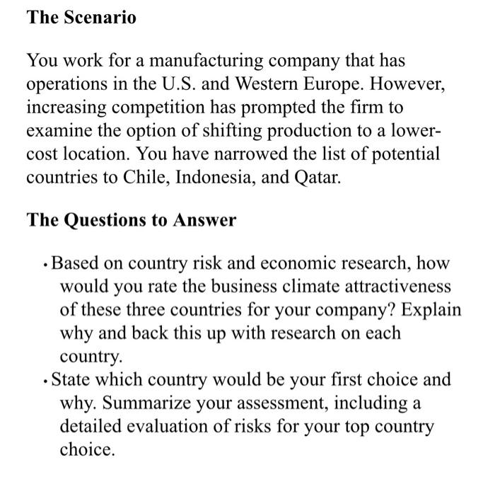 The Scenario You work for a manufacturing company | Chegg.com