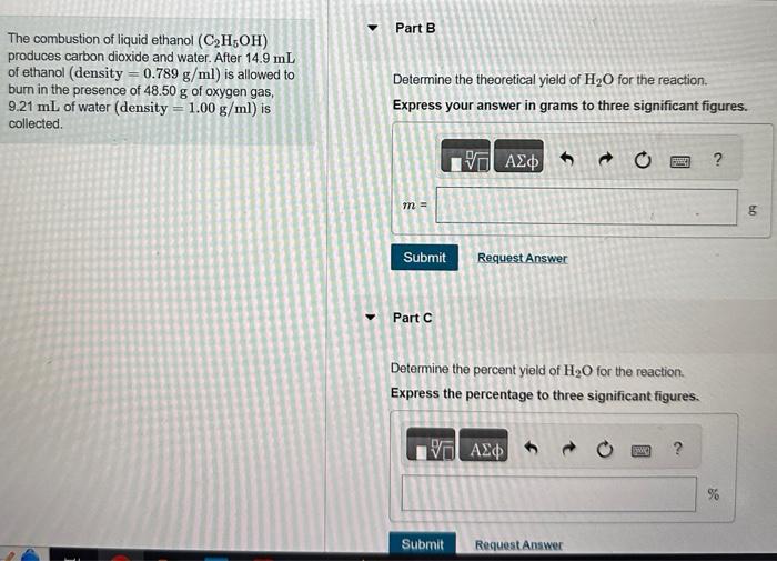 Solved The combustion of liquid ethanol (C2H5OH) produces | Chegg.com