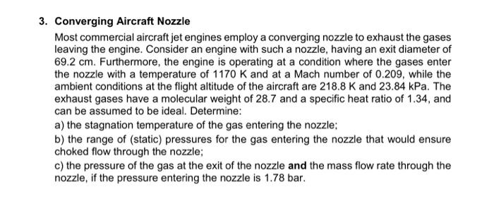 Solved 3. Converging Aircraft Nozzle Most commercial | Chegg.com