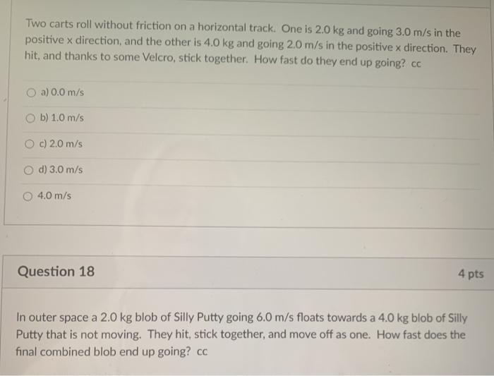 Solved Two carts roll without friction on a horizontal | Chegg.com