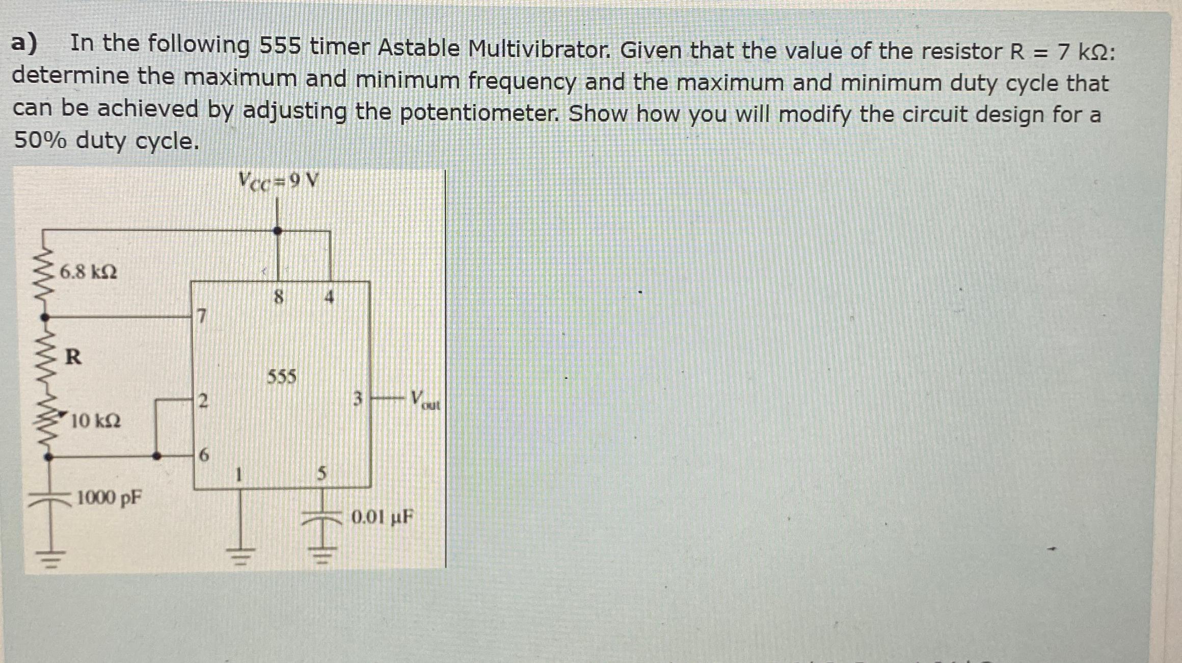 Solved a) ﻿In the following 555 ﻿timer Astable | Chegg.com