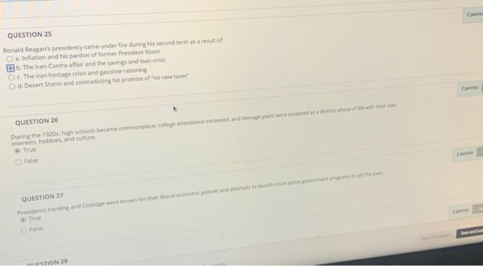 Solved 2 QUESTION 25 Ronald Reagan's presidency came under | Chegg.com