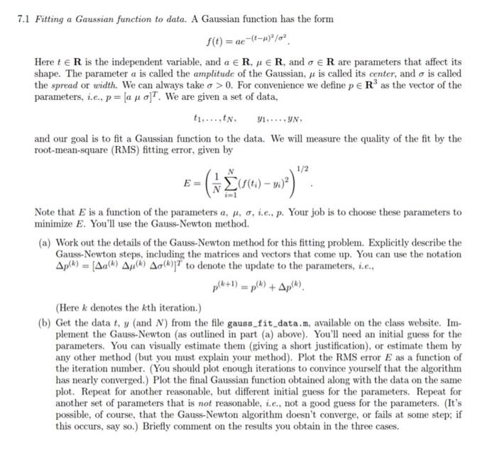 Solved 7.1 Fitting a Gaussian function to data. A Gaussian | Chegg.com