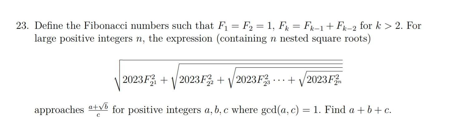 Solved 3. Define the Fibonacci numbers such that | Chegg.com