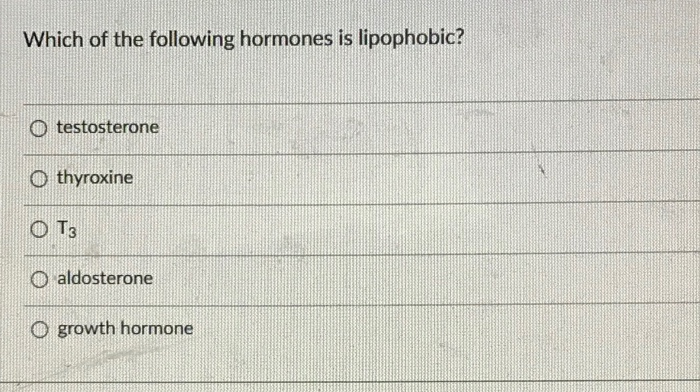 Solved Which of the following hormones is lipophobic? | Chegg.com