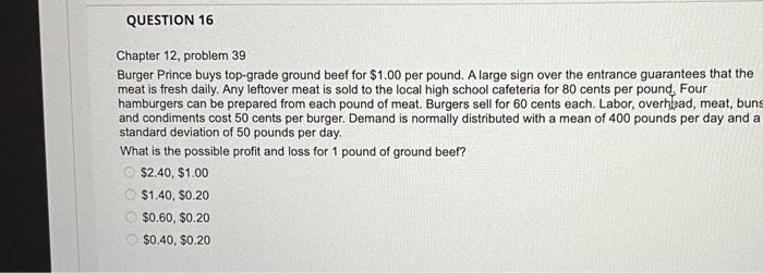 Solved Chapter 12 , problem 39 Burger Prince buys top-grade | Chegg.com
