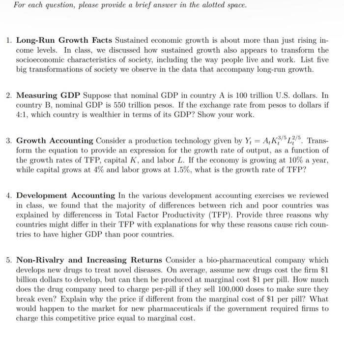 Solved For each question, please provide a brief answer in | Chegg.com