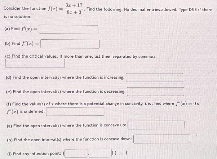 Solved Consider the function f(x)=8x+33x+17. Find the | Chegg.com