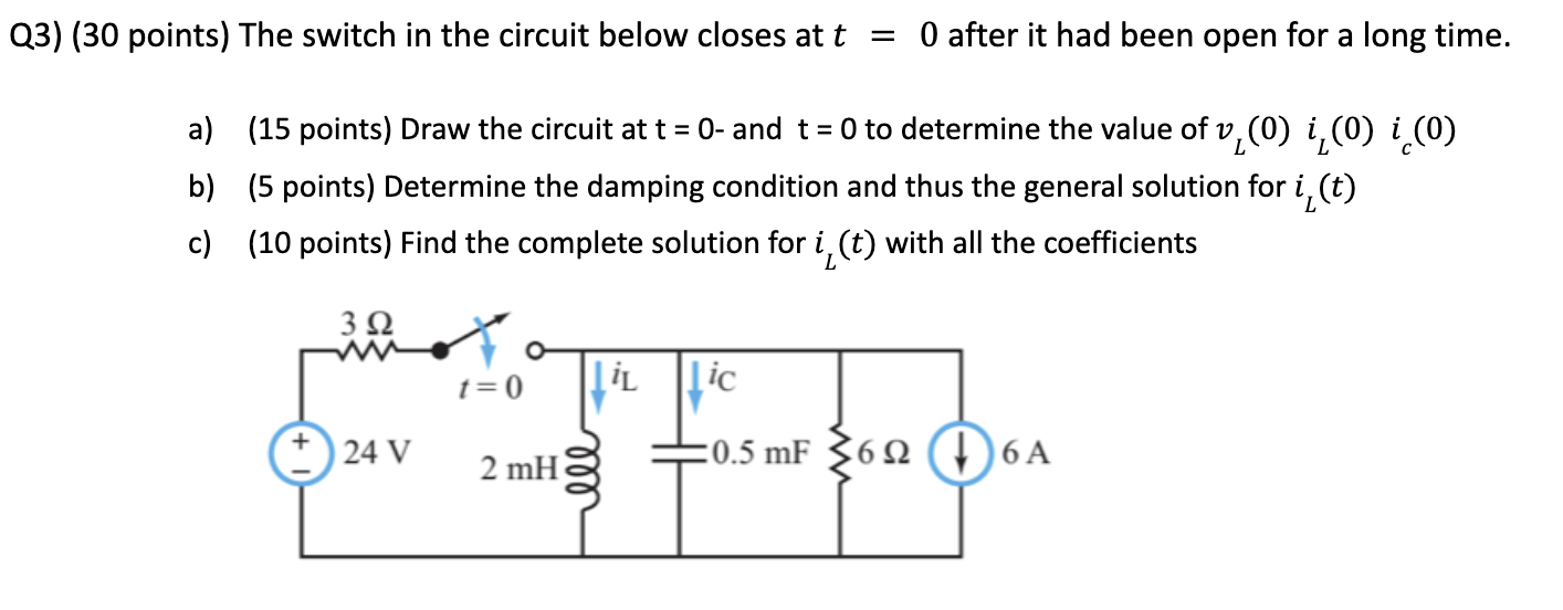 Solved Q3) (30 ﻿points) ﻿The switch in the circuit below | Chegg.com