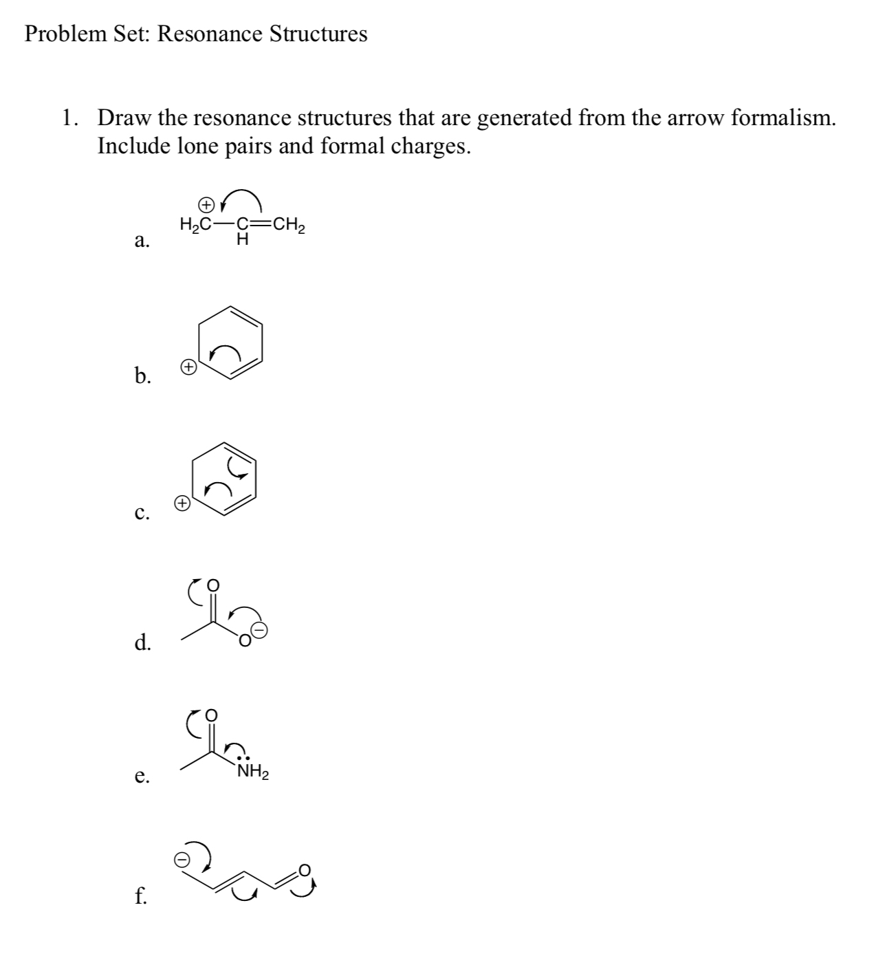 Problem Set: Resonance StructuresDraw the resonance | Chegg.com