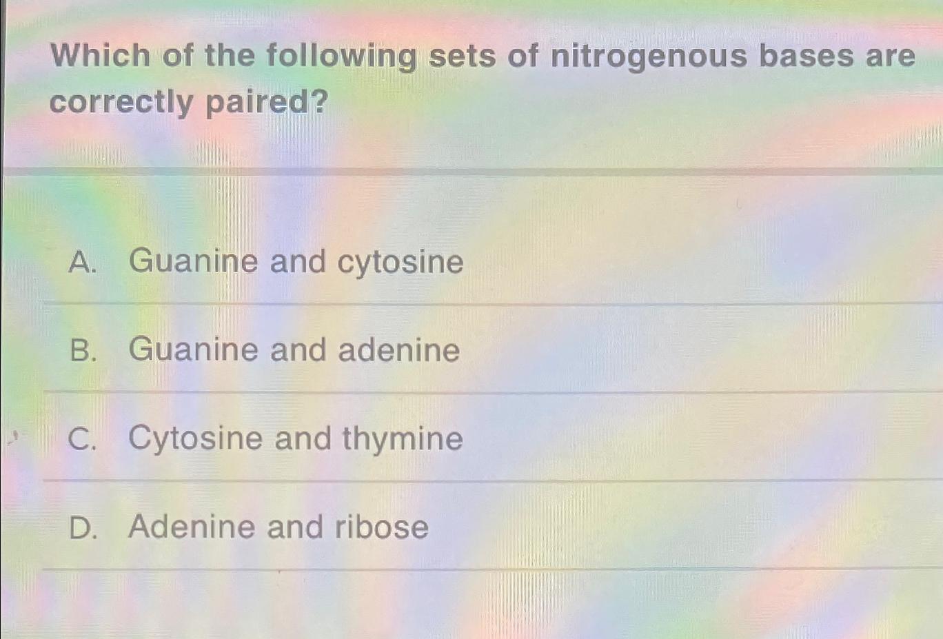 Solved Which of the following sets of nitrogenous bases are | Chegg.com