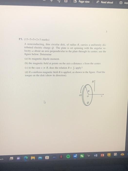 Solved P3. (15=5+5+2+3 marks) A nonconducting. thin circular | Chegg.com