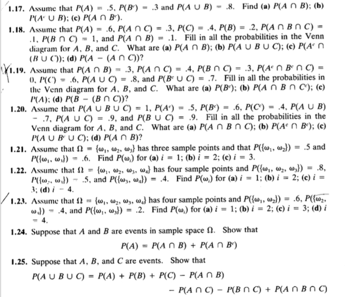 Solved 1.17. ﻿Assume that P(A)=.5,P(B')=.3 ﻿and P(A∪B)=.8. | Chegg.com