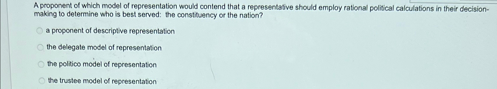 Solved A proponent of which model of representation would | Chegg.com