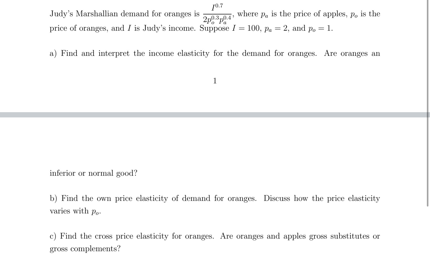 Judy's Marshallian demand for oranges is | Chegg.com