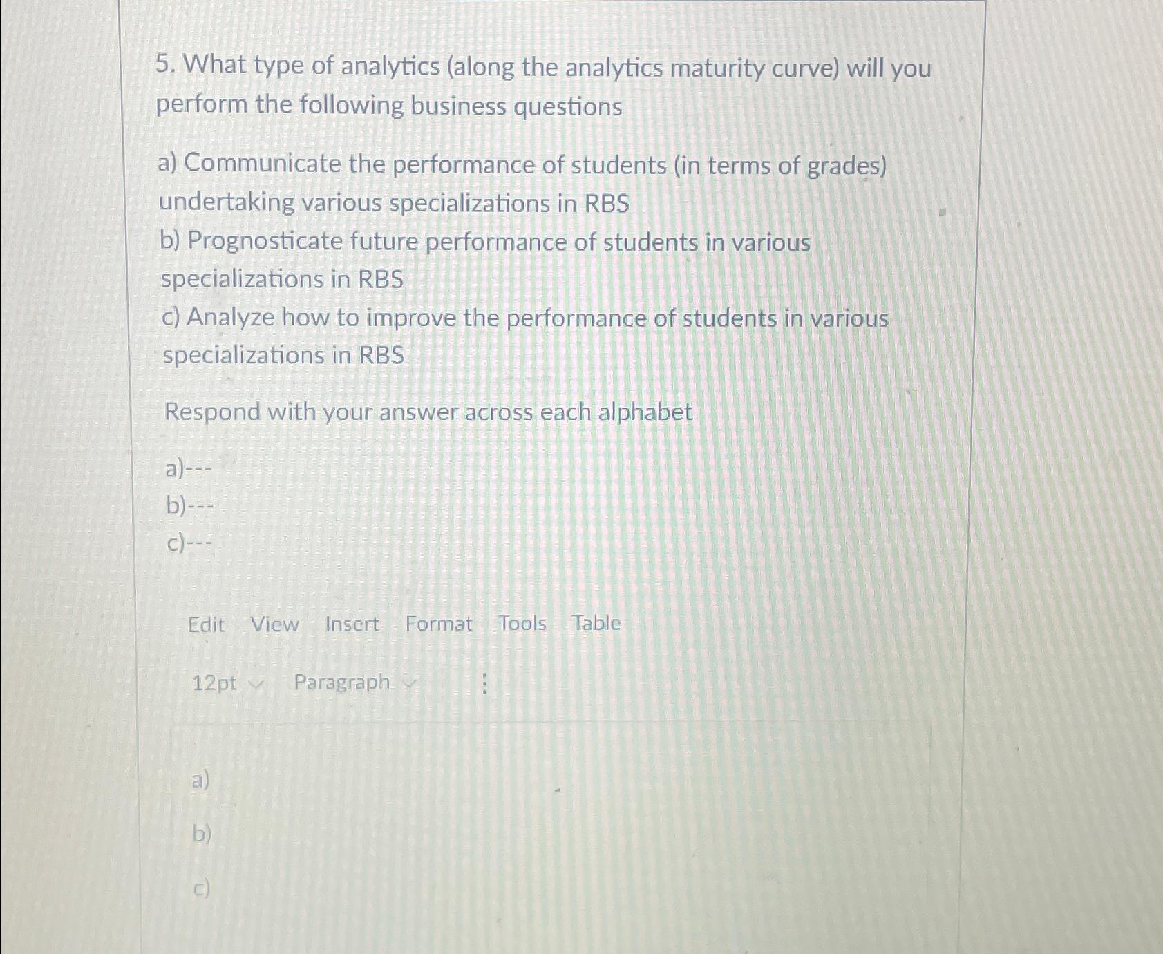 Solved What type of analytics (along the analytics maturity | Chegg.com