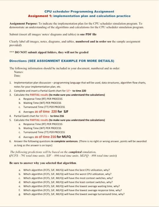 CPU scheduler Programming Assignment Assignment 1: | Chegg.com