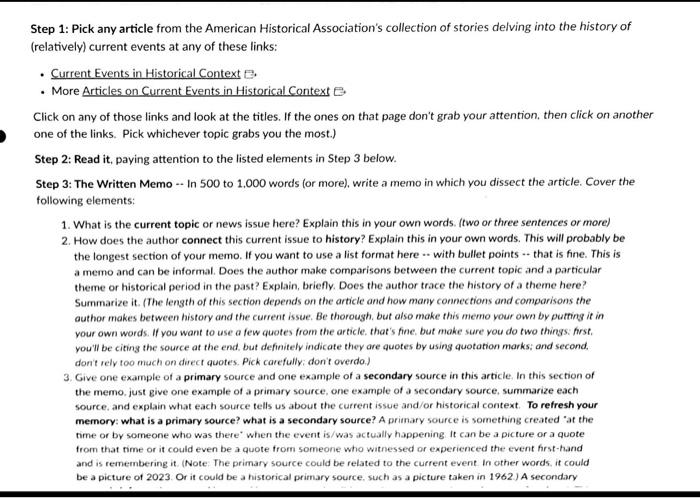 Solved Step 1: Pick any article from the American Historical | Chegg.com