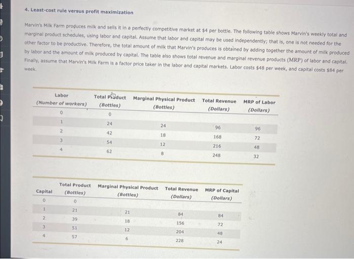 4. Least-cost rule versus profit maximization | Chegg.com