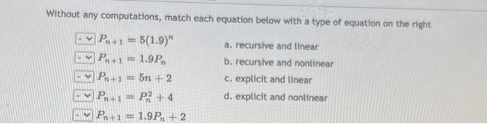 Solved Without any computations, match each equation below | Chegg.com